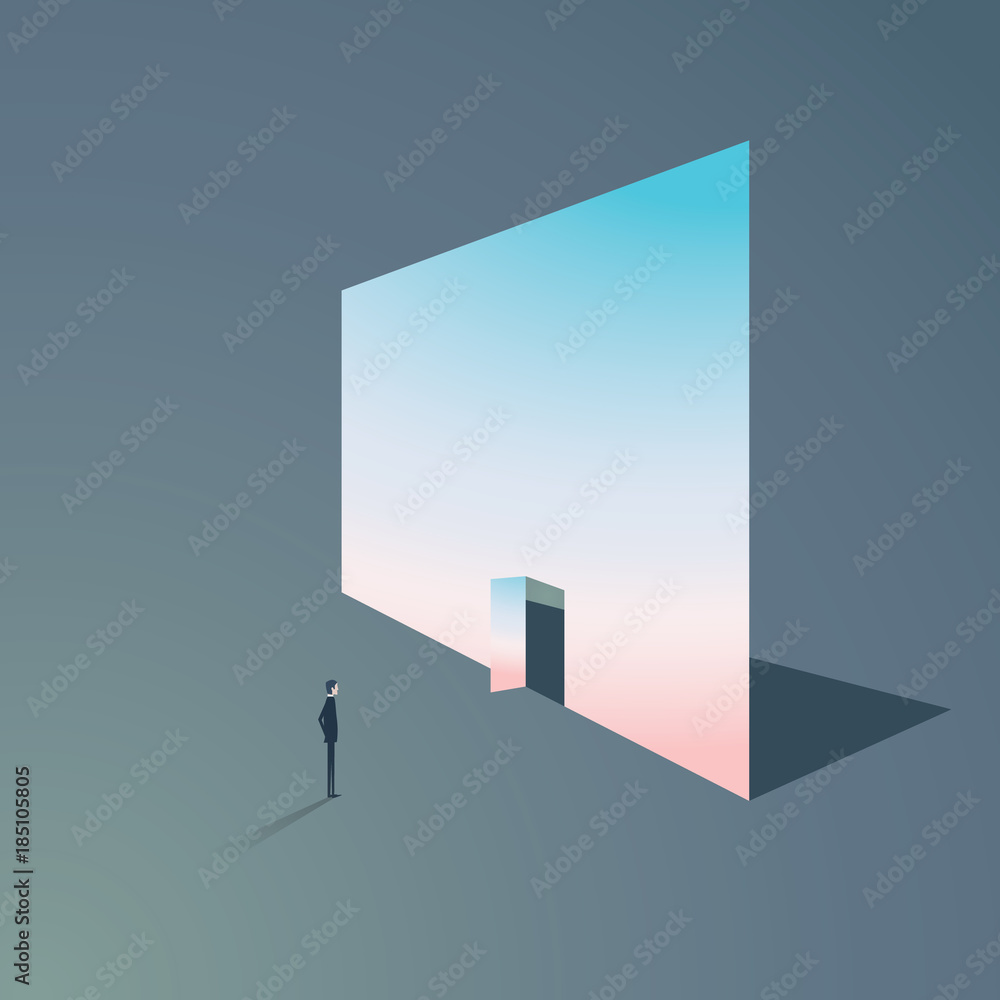 Business opportunity vector concept with door entrance in wall and ...