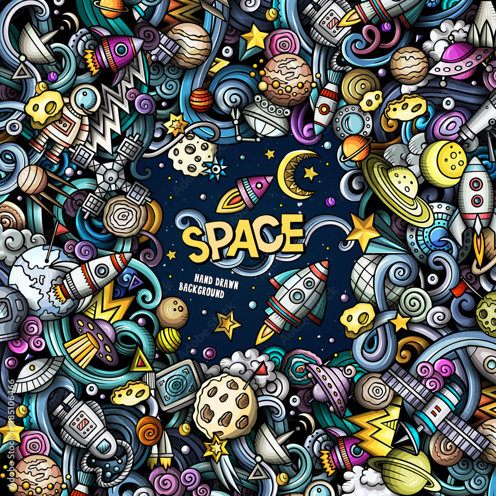 Cartoon cute doodles Space frame card Stock Vector | Adobe Stock