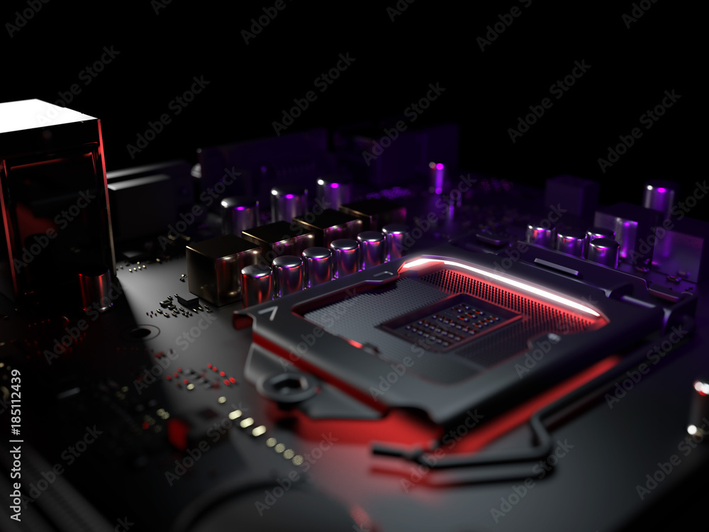 Computer motherboard cpu socket close up . 3d rendering Stock ...