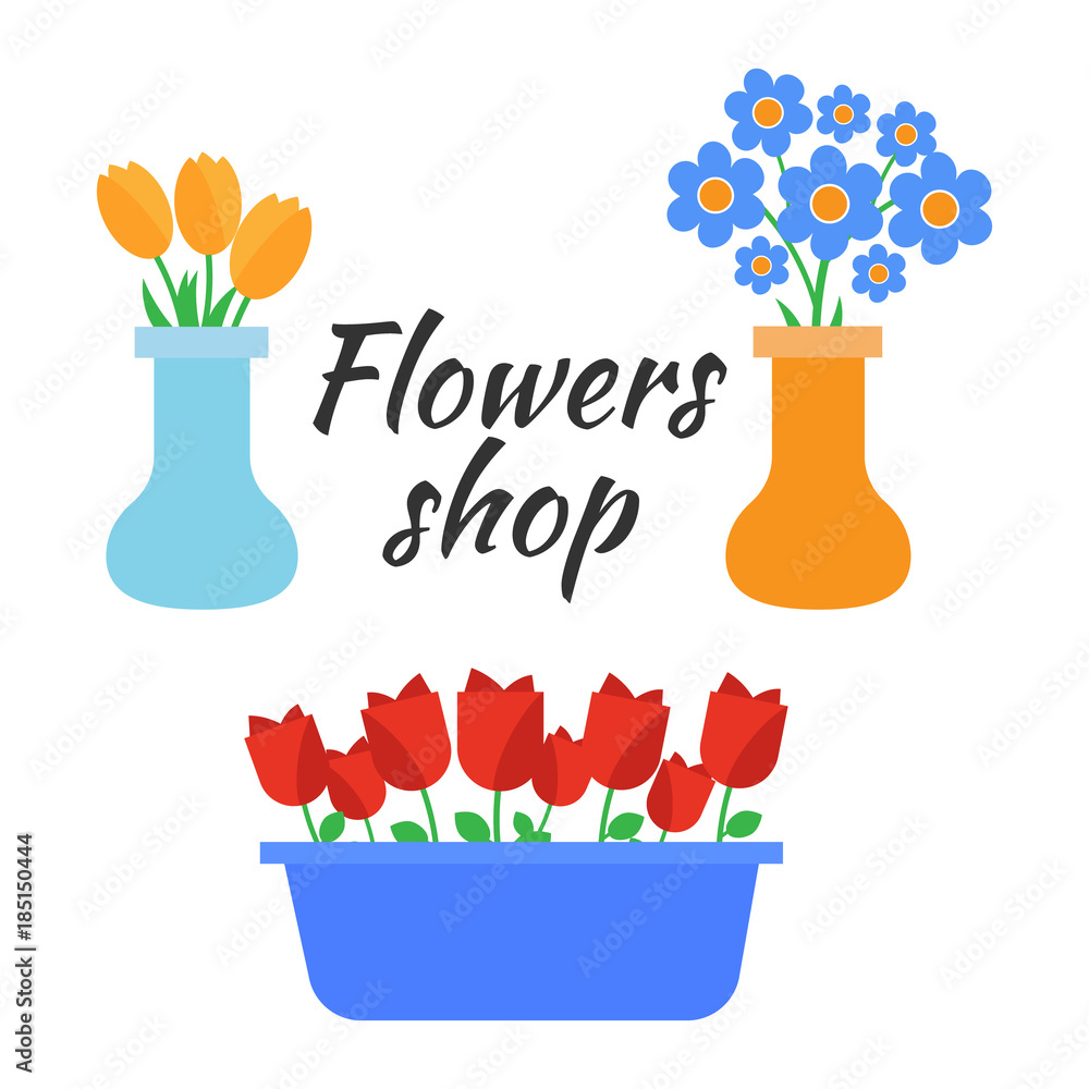 Spring flowers. Cute vector spring flowers icons. Simple flowers vector ...