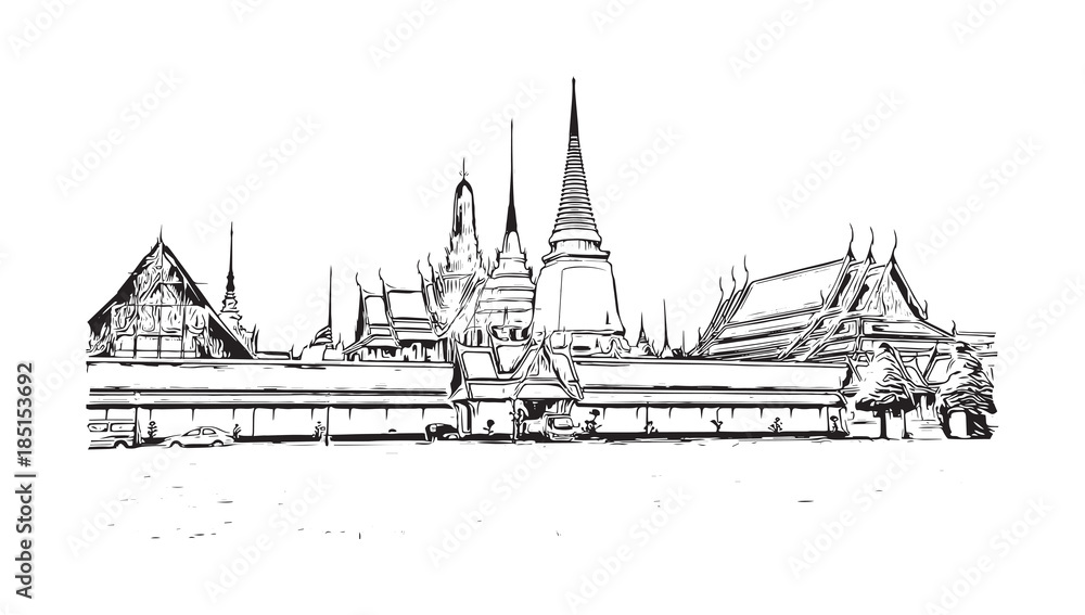 Thai Buddhist Temple Drawing