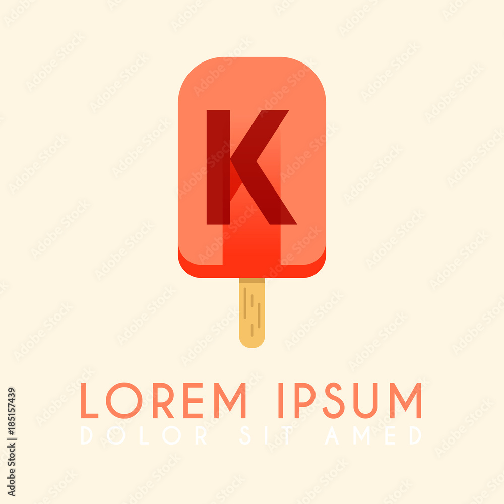 Ice Cream Stick K Letter Logo, Red Ice Cream Logo with letter K in the ...