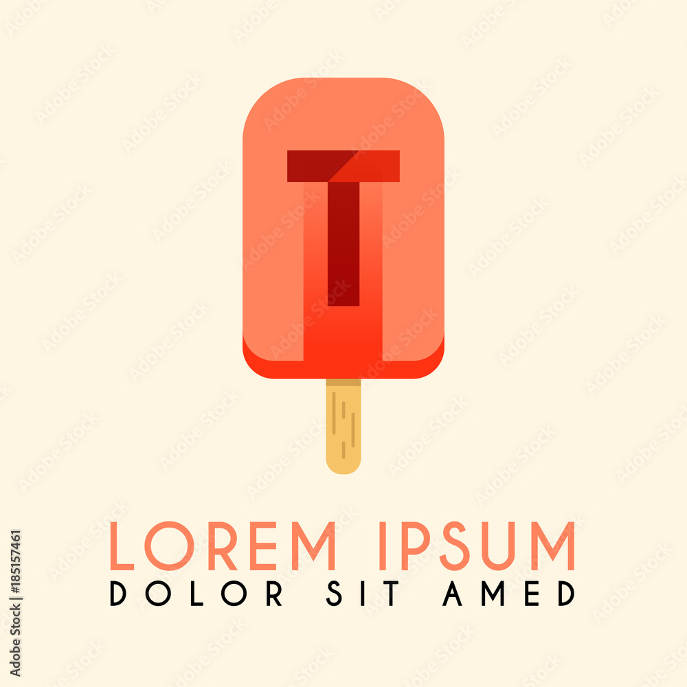 Ice Cream Stick T Letter Logo, Red Ice Cream Logo with letter T in the ...