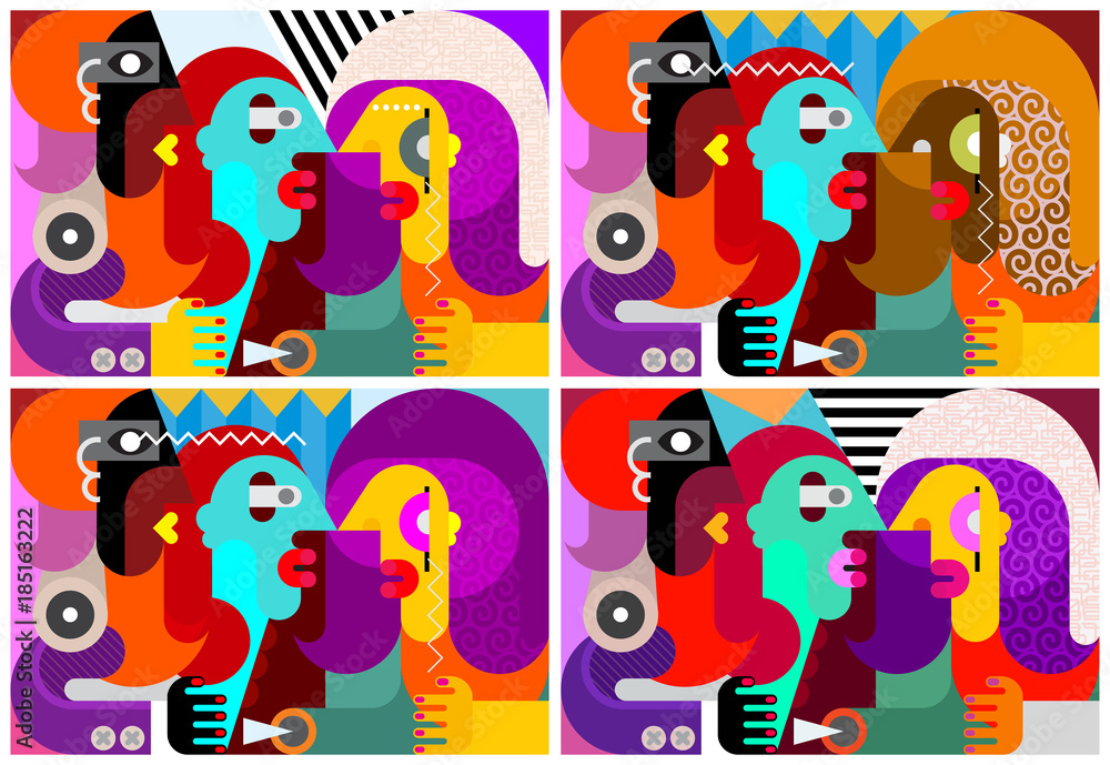 Abstract art portrait of three people vector illustration. Stock Vector ...