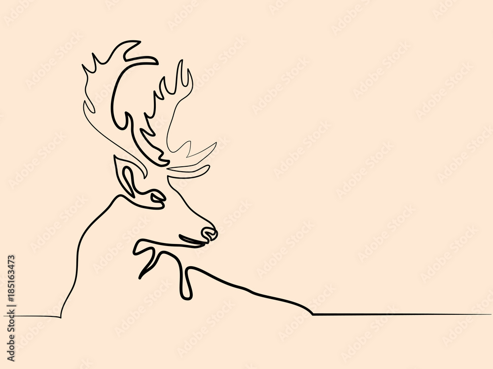 Continuous line different width drawing. Christmas reindeer. Vector ...