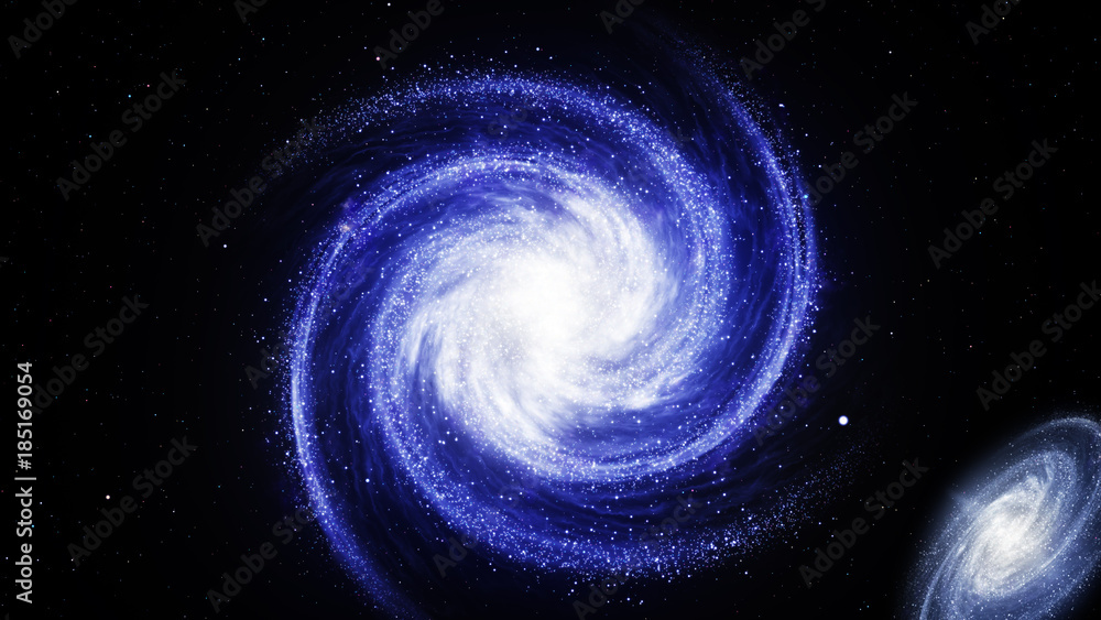 Several spiral Milky Way galaxies rotating in space filled with stars ...