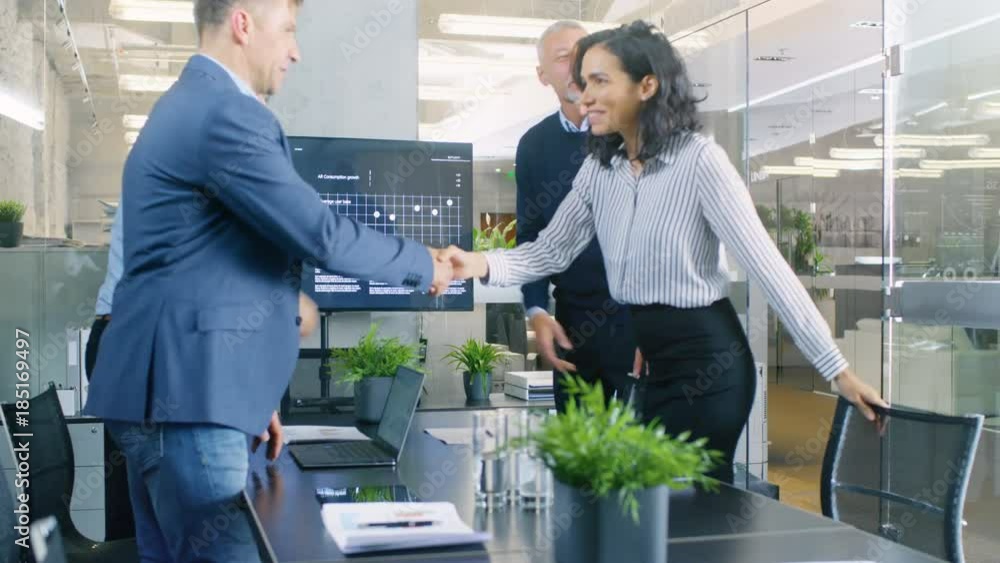 Diverse Team of Successful Businesspeople Enters Conference Room, they ...