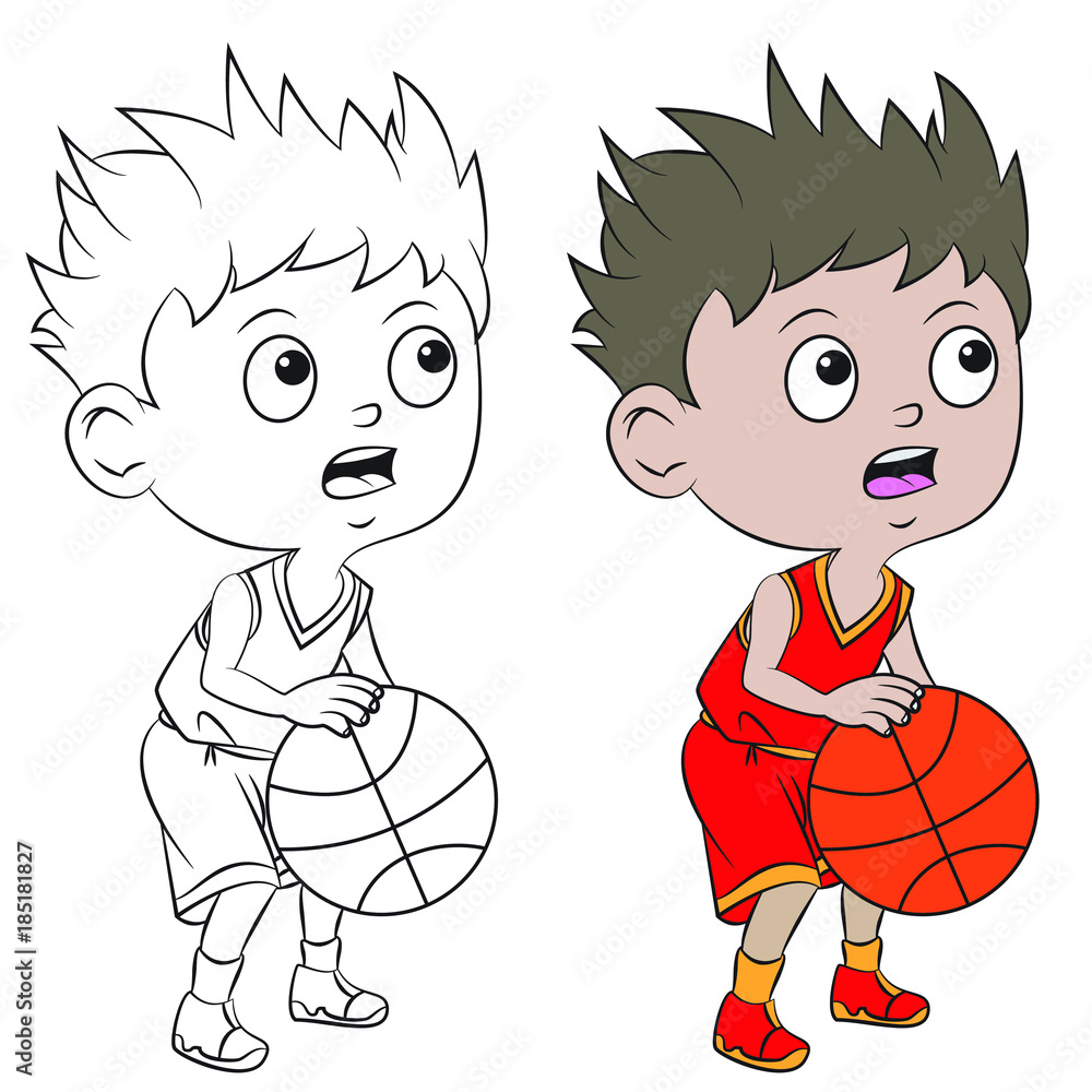 cartoon boy playing basketball. Both in separate layers for easy ...