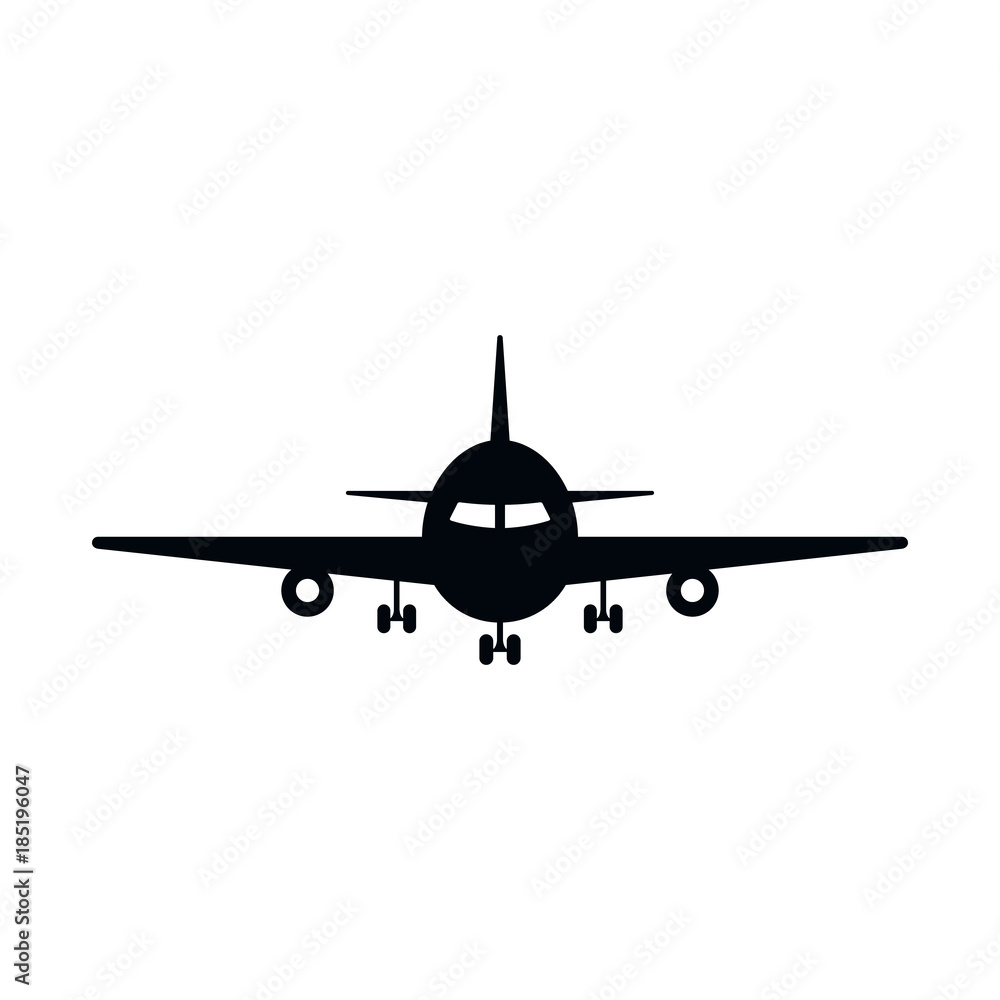 Aircraft or Airplane Icon, Vector front view silhouette on white ...