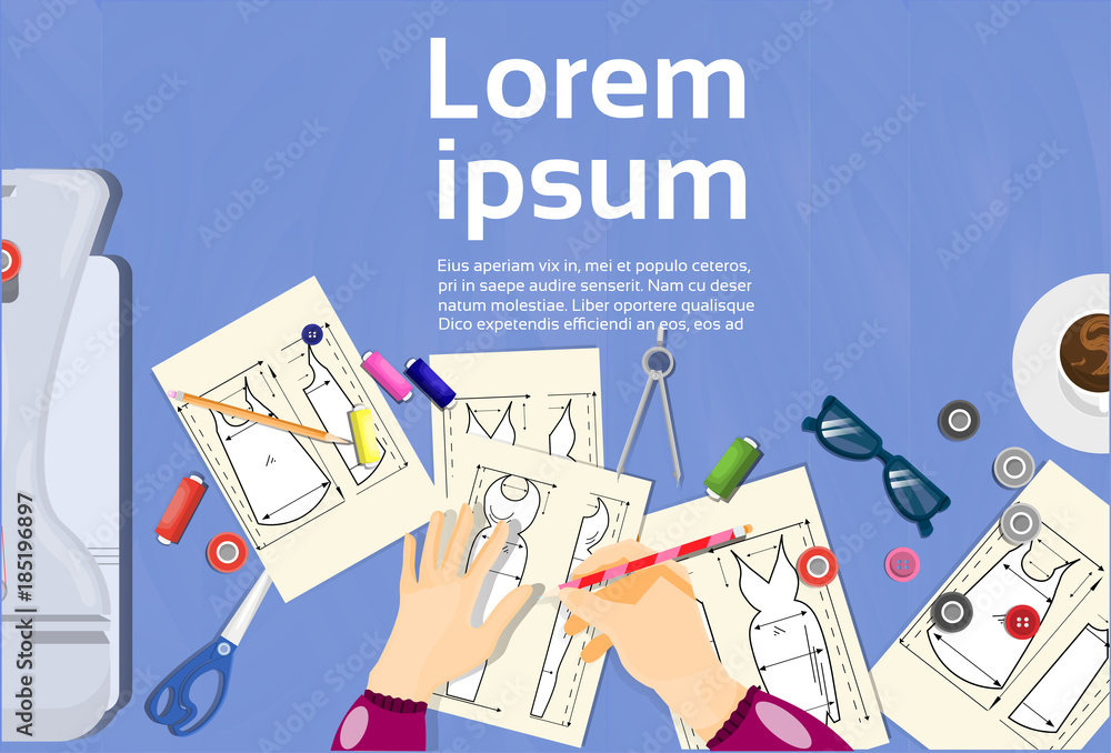 Fashion Designer Hands Drawing Sketches Of Clothes Dressmaker Workplace ...