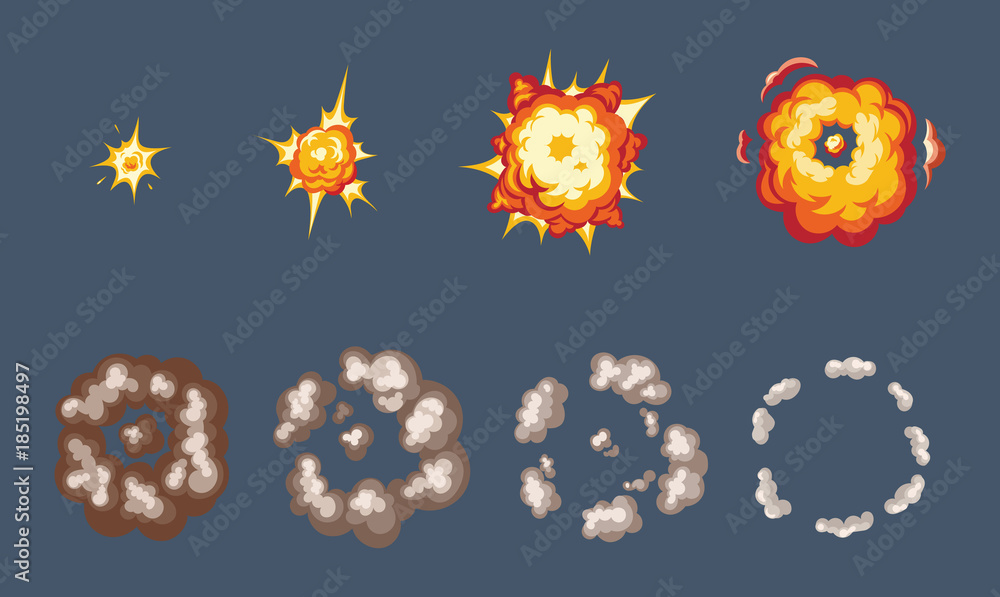 Animation of the explosion effect, broken into separate frames. Stock ...