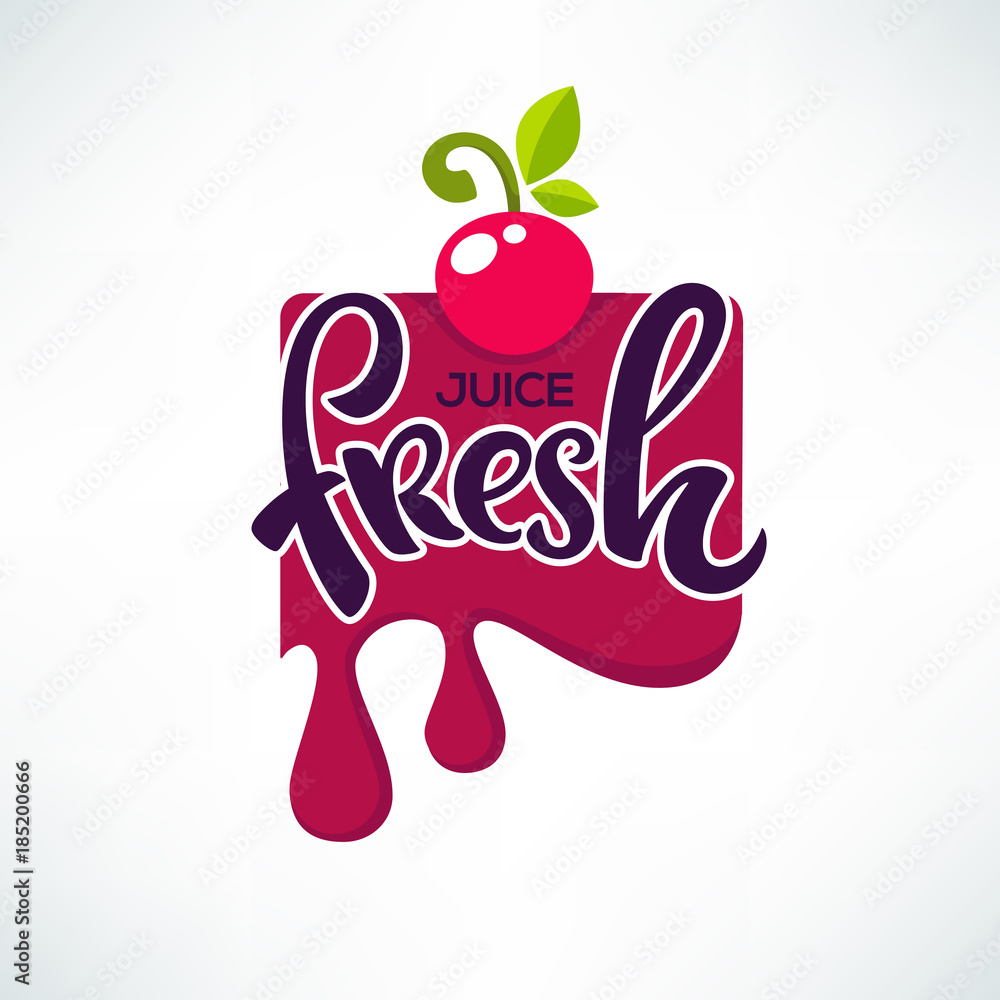 bright sticker, emblem and logo for cherry bery fresh juice Stock ...