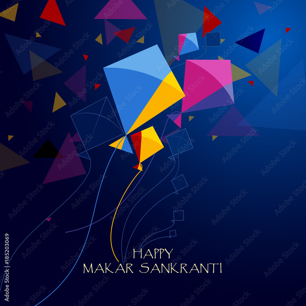 Happy Makar Sankranti background with colorful kite Stock Vector ...