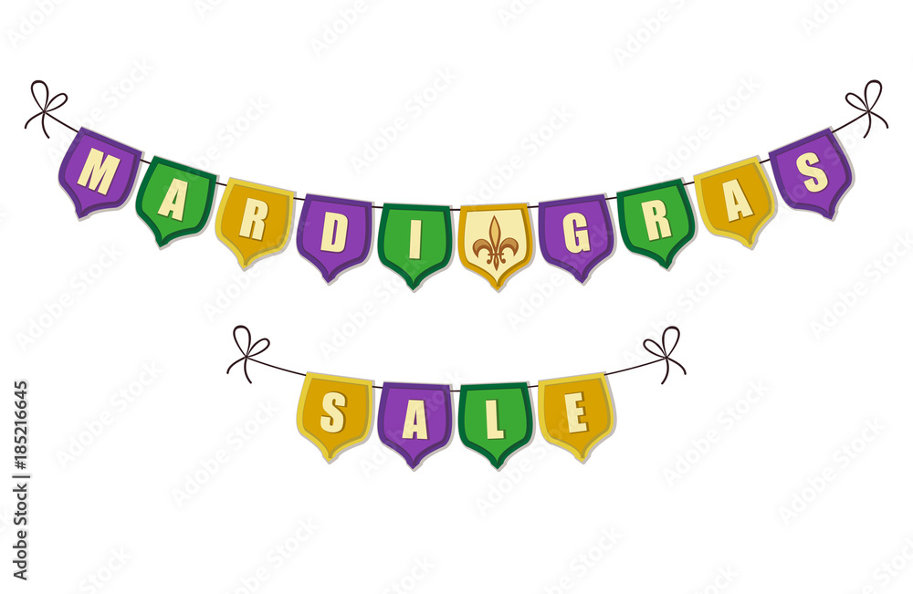 Cute vintage Mardi Gras bunting flags Stock Vector | Adobe Stock