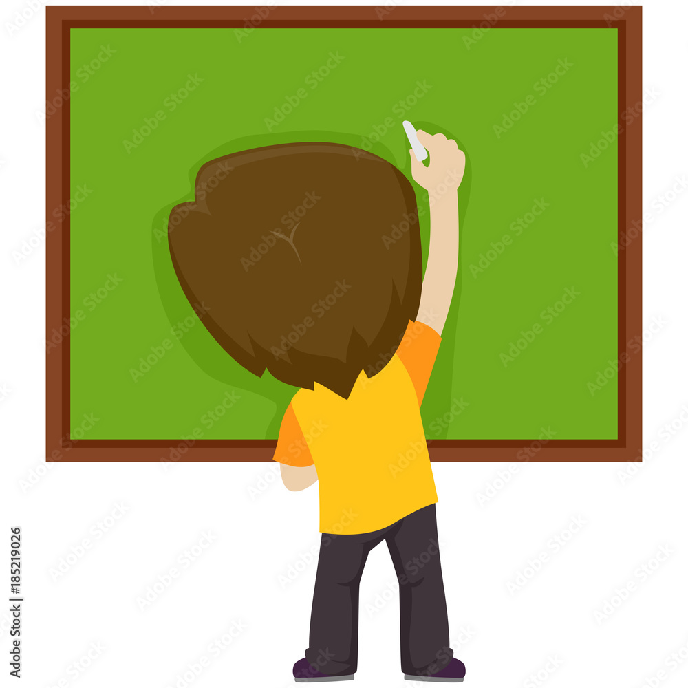 Vector Illustration of a Kid Boy writing on the blank board Stock ...