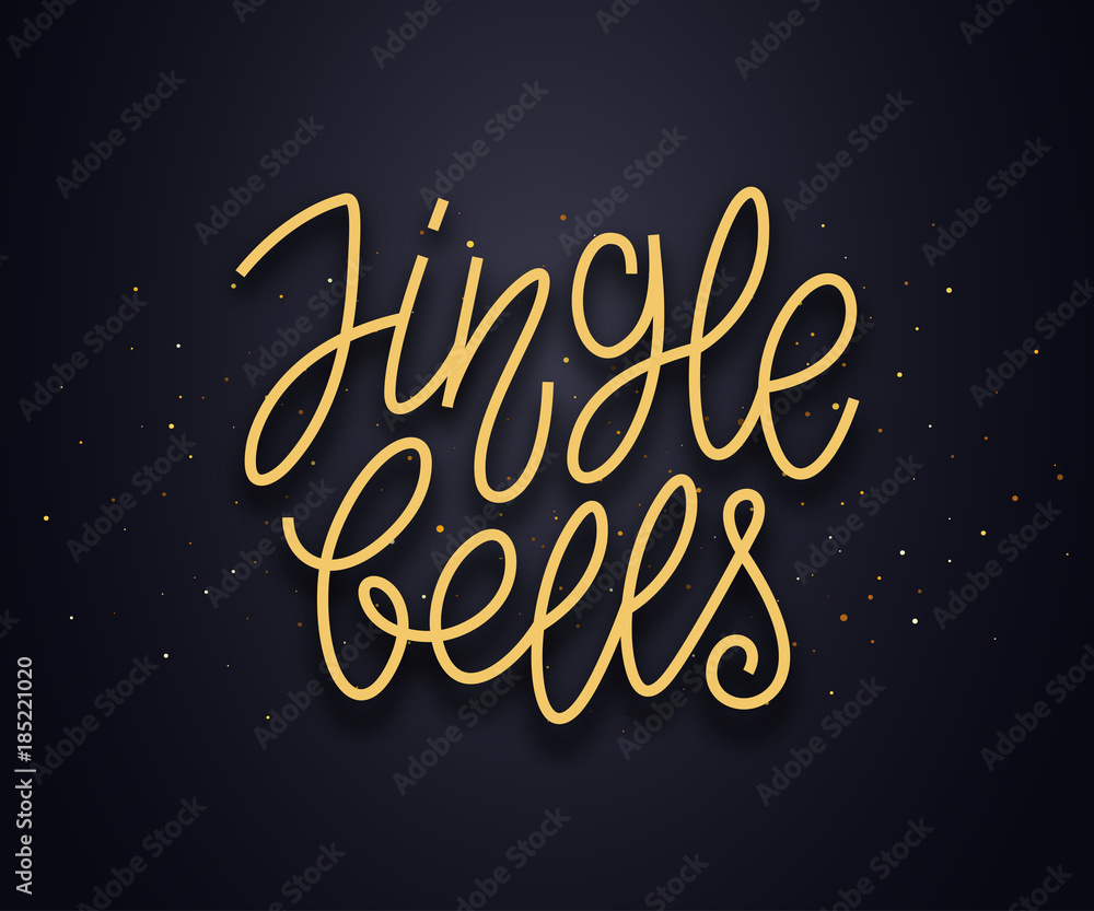 Jingle Bells typography text and gold confetti on luxury black ...