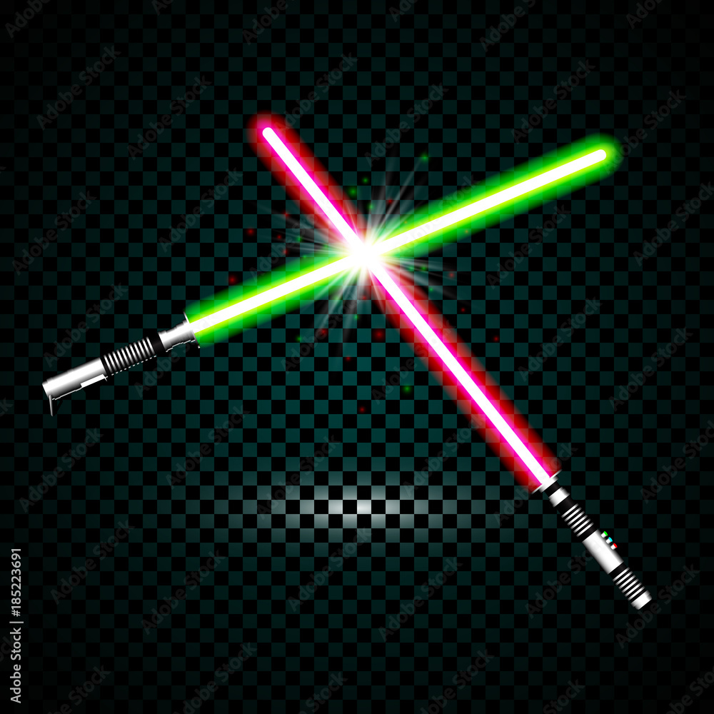 neon light swords. crossed light sabers, flash and sparkles. Vector ...