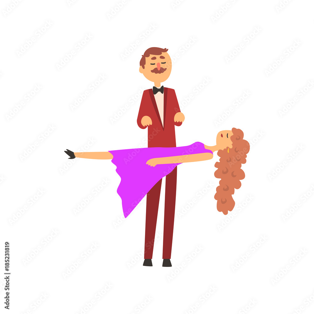 Magician performing levitating trick with girl. Floating lady in mid ...