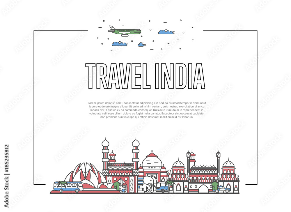 Travel India poster with famous architectural attractions in linear ...