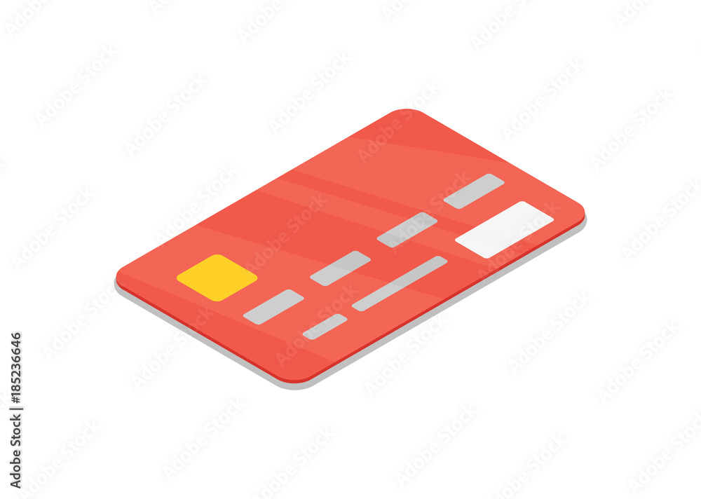 Red bank credit card isometric 3D icon. Online payment symbol, cash ...