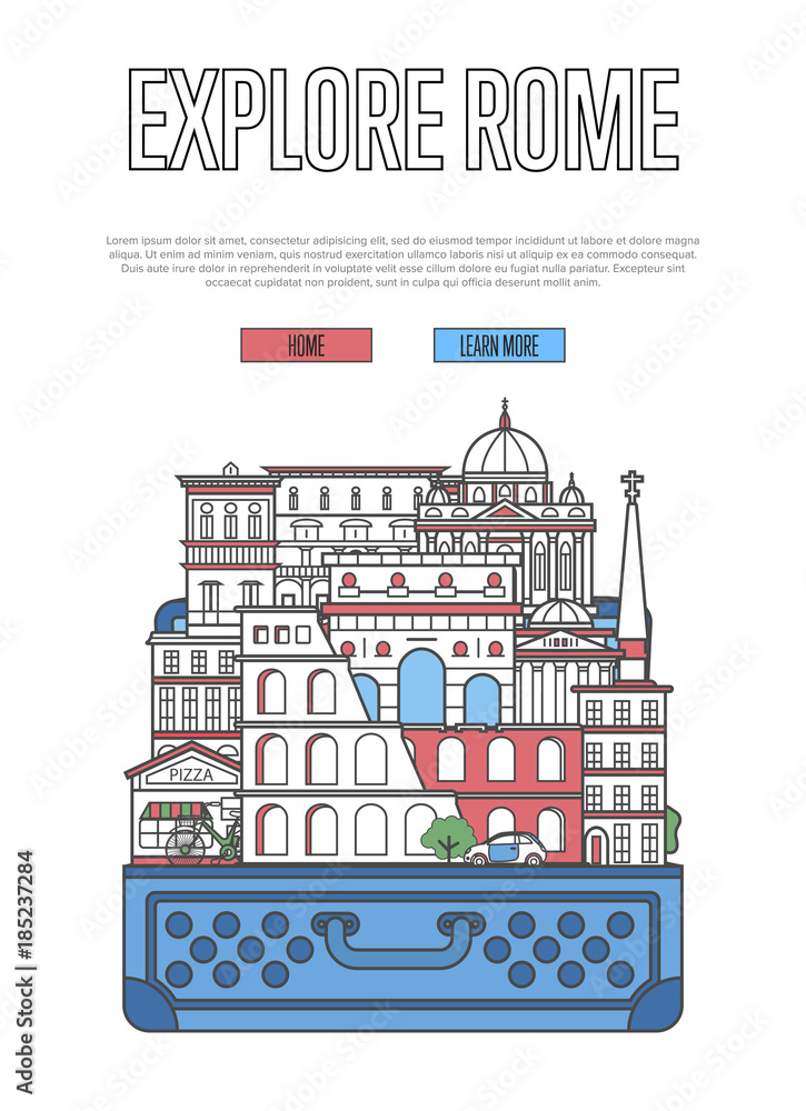 Explore Rome poster with famous architectural attractions in open ...