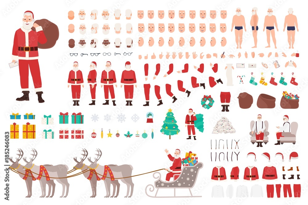 Santa Clause constructor or DIY kit. Collection of Christmas cartoon ...