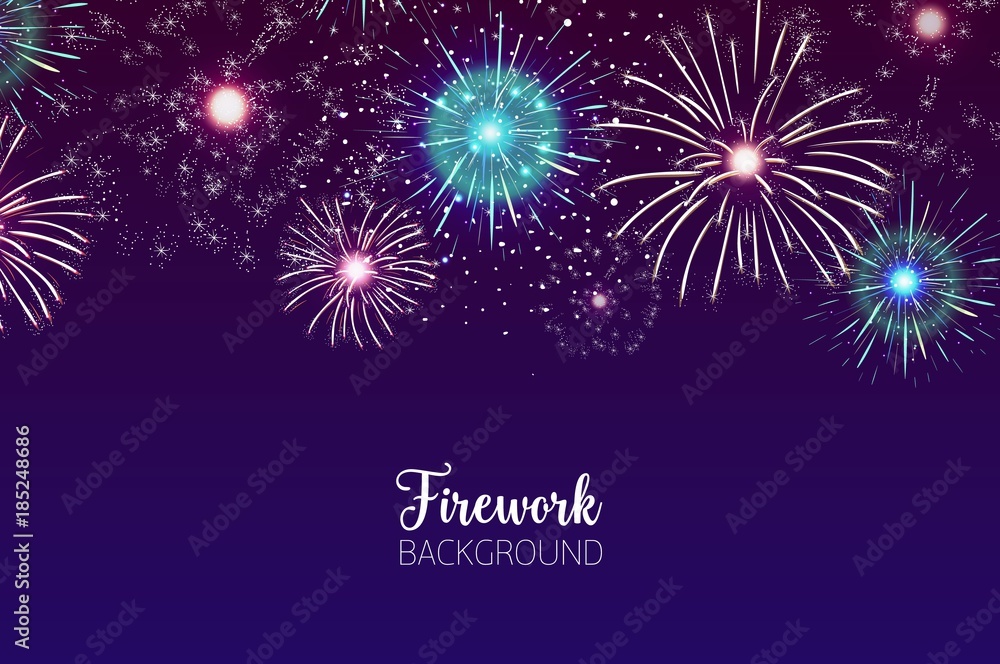 Beautiful background with spectacular fireworks bursting in dark night ...