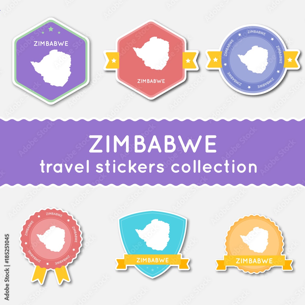 Zimbabwe travel stickers collection. Big set of stickers with country ...