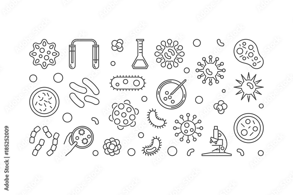 Microbe vector illustration made with bacterias and microbes ico Stock ...