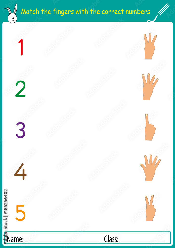 match the fingers with the correct numbers, math worksheet for ...