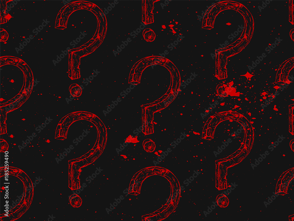 Red questions signs on a black background. Seamless texture. Repeating ...