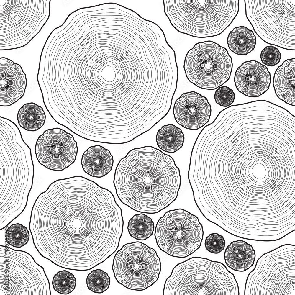 Black line tree ring on white seamless pattern background vector ...