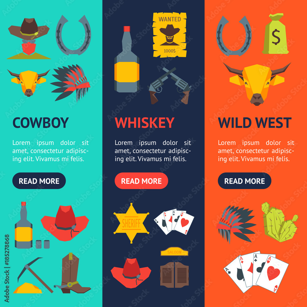 Cartoon Symbol of Cowboy Banner Vecrtical Set. Vector Stock Vector ...