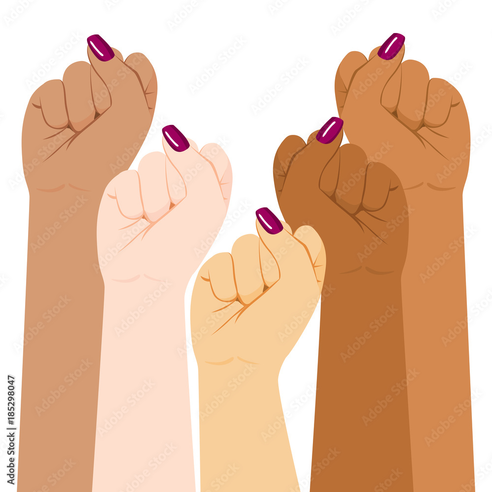 International woman day diversity raised fist strong girl power concept ...