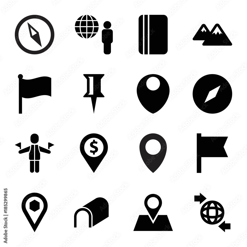 Map icons. set of 16 editable filled map icons Stock Vector | Adobe Stock