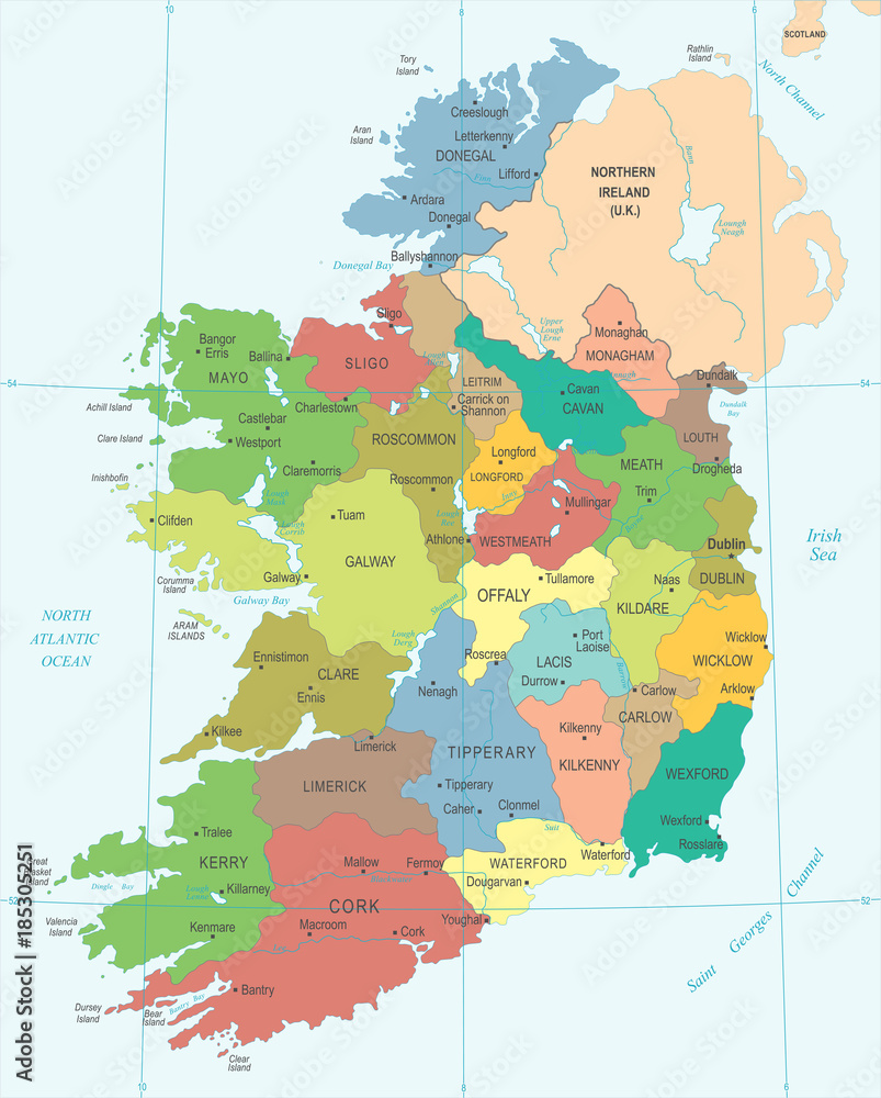 Ireland Map - Detailed Vector Illustration Stock Vector | Adobe Stock