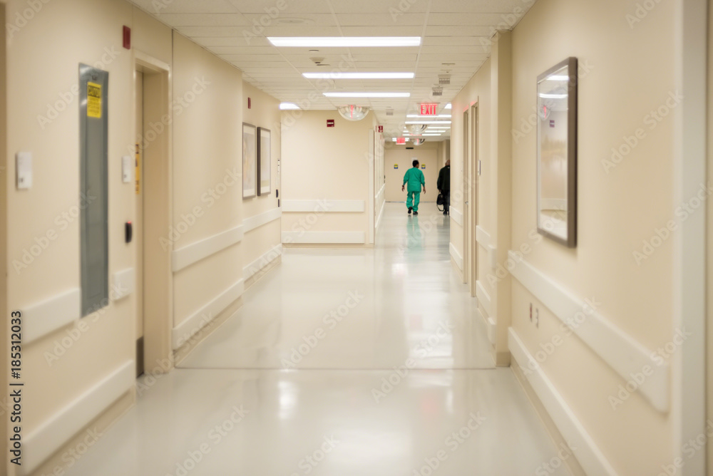 Bright white fluorescent lit sterile hospital hallway Stock Photo ...