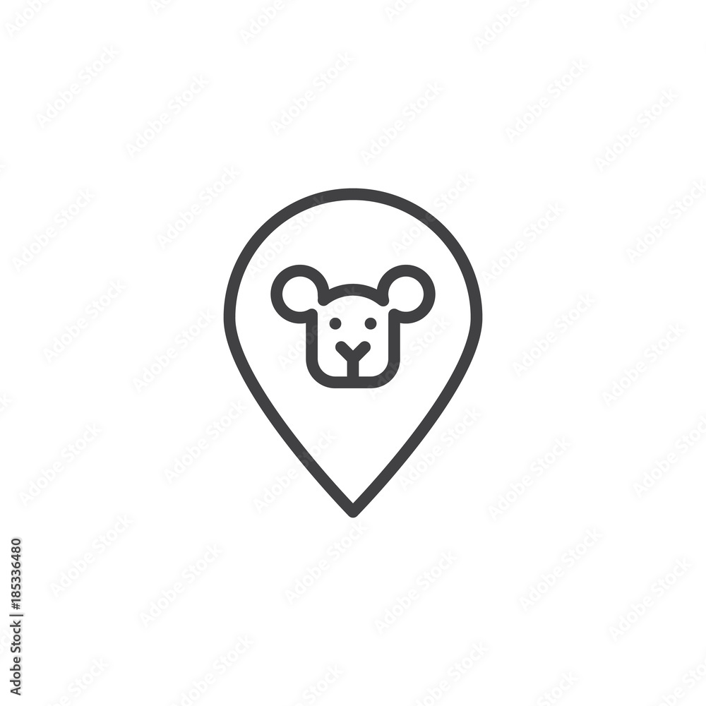 Map pin pointer animal zoo line icon, outline vector sign, linear style ...