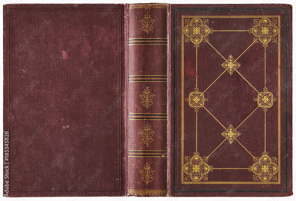 Old open book cover - circa 1889 - isolated on white - perfect in ...