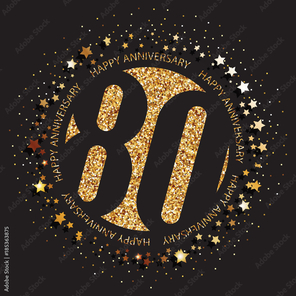 Decorative golden emblem of anniversary - vector illustration. 80th ...