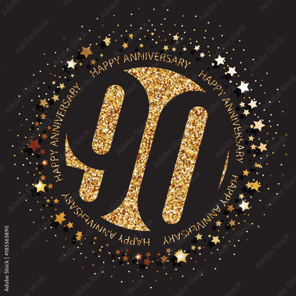 Decorative golden emblem of anniversary - vector illustration. 90th ...