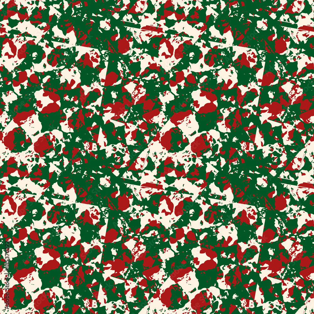 Red, green and white UFO Christmas camouflage is a bright seamless ...