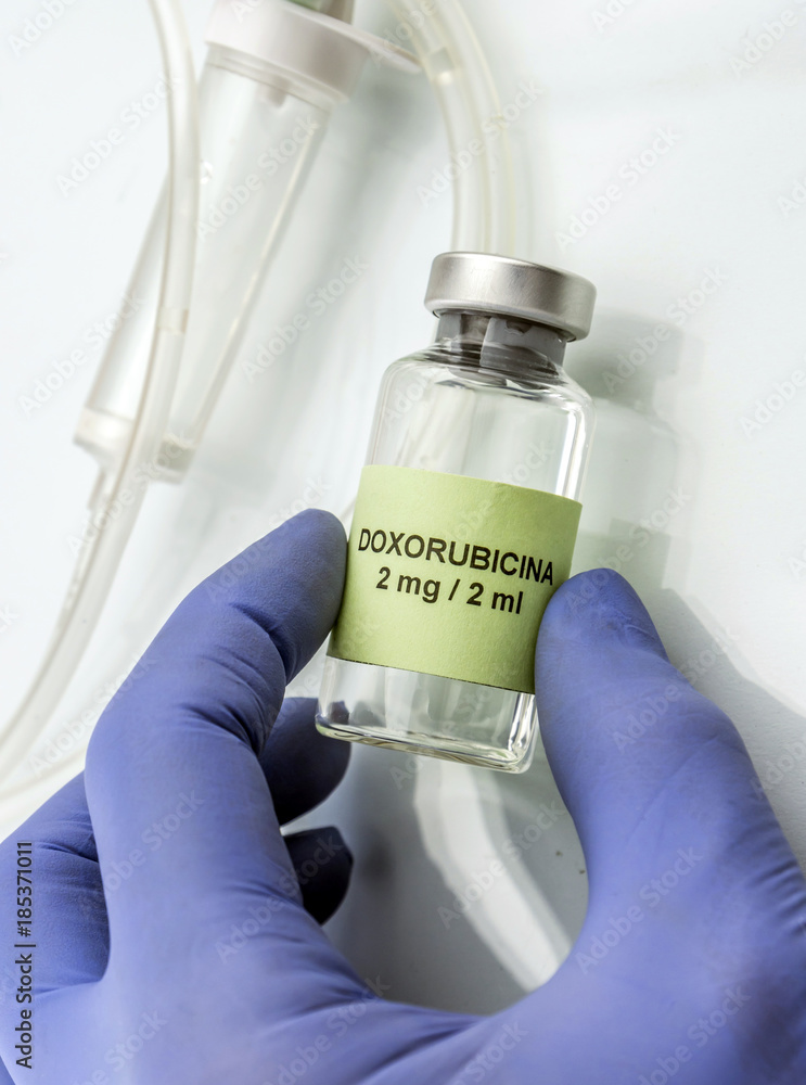 Doctor subject vial with doxorubicin, medication used for disease of ...