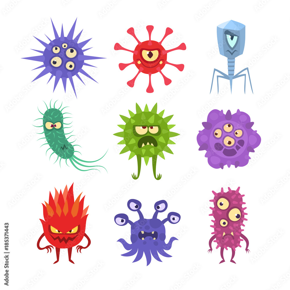 Vector collection of funny cartoon viruses, infections and bacteria ...