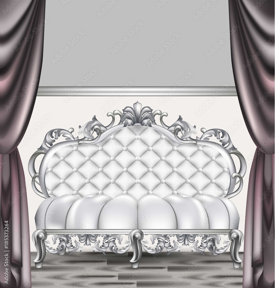 Baroque luxury sofa. Rich Imperial style Furniture. Vector realistic 3D ...