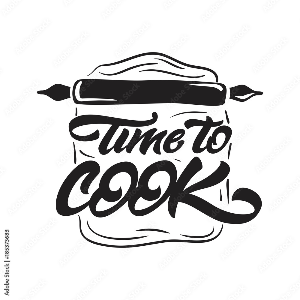 Time to cook lettering illustration with rolling pin. Vector ...