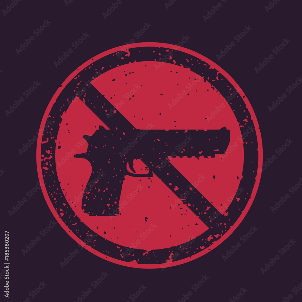 no guns sign with powerful pistol, handgun silhouette, no firearms ...