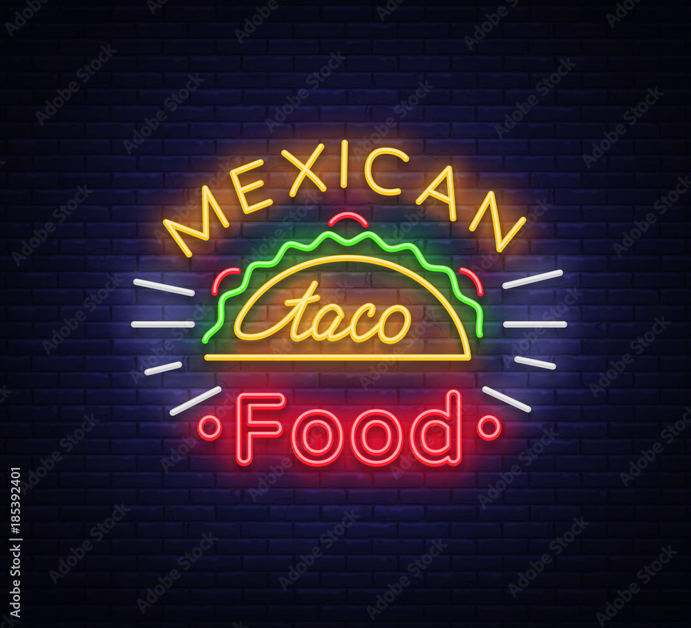 Taco logo vector. Neon sign on Mexican food, Tacos, street food, fast ...