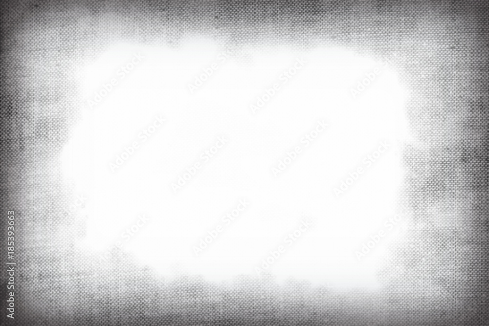 Horizontal grey obsolete fabric edges vignette frame with white blank ...