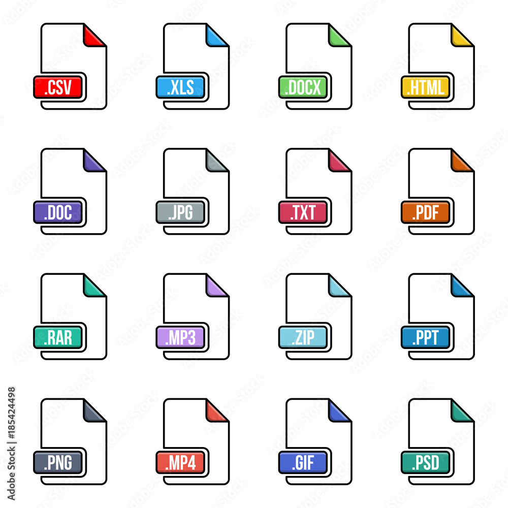 Creative vector illustration of file type icon set isolated on ...
